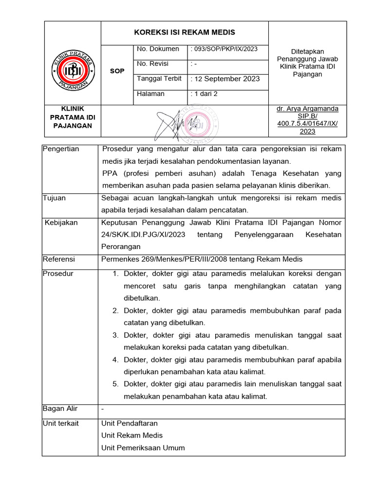 Sop 3.12.3 Isi Koreksi RM | PDF