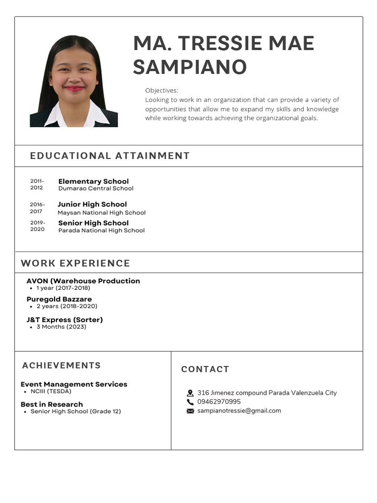 Black and White Minimalist Teacher Resume | PDF
