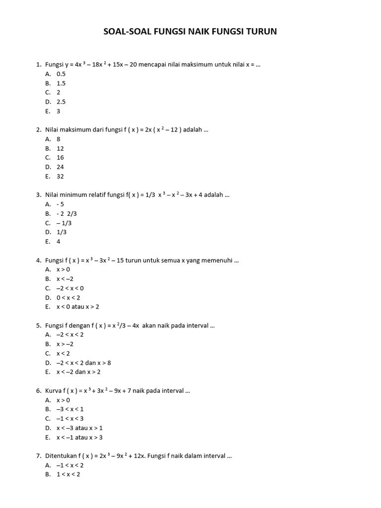 Soal2 Fungsi Naik Fungsi Turun | PDF