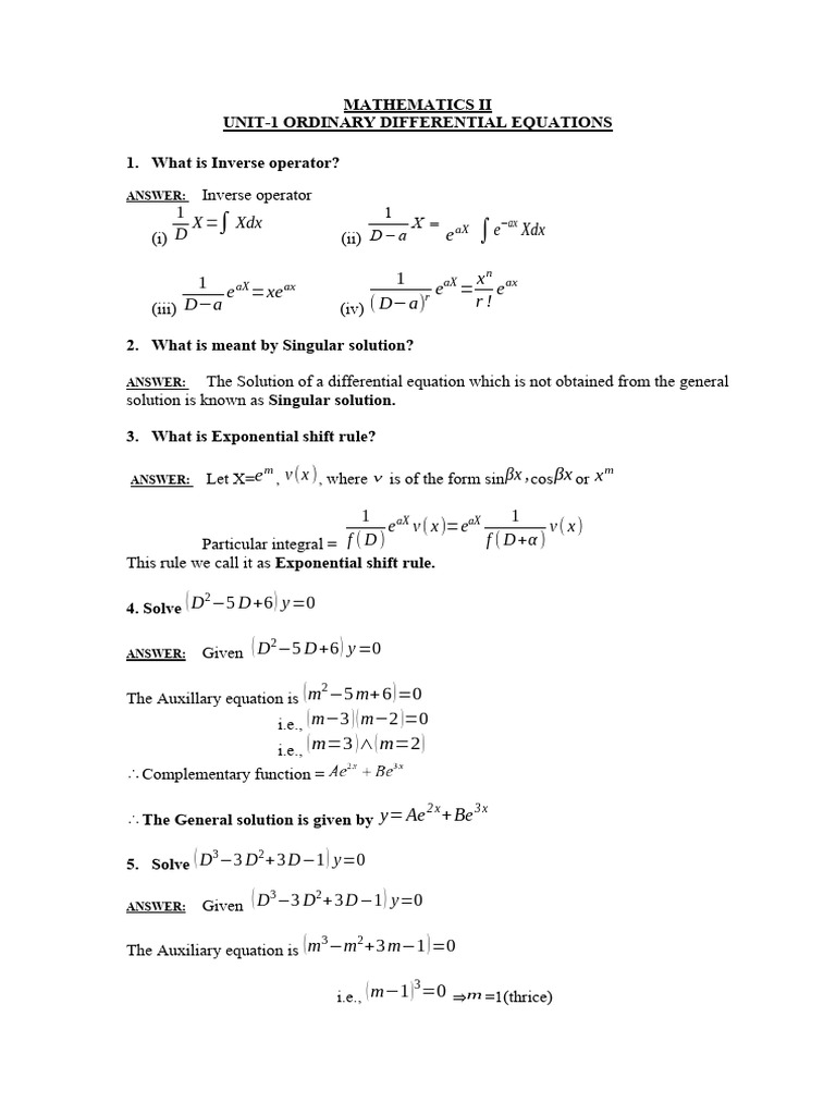 M II - Two Marks | PDF | Ordinary Differential Equation | Equations