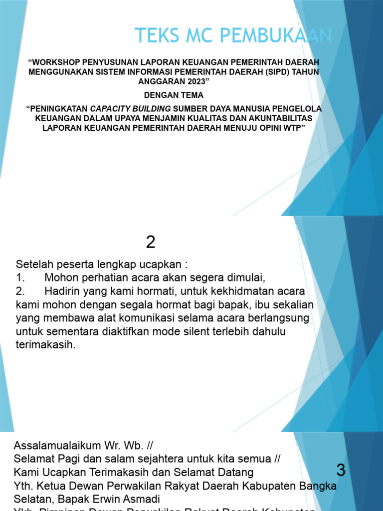 Teks MC Workshop Keuangan Daerah | PDF | Perjalanan