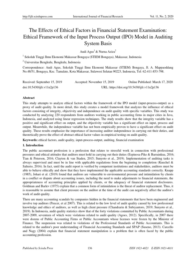 The Effects of Ethical Factors in Financial Statement Examination ...