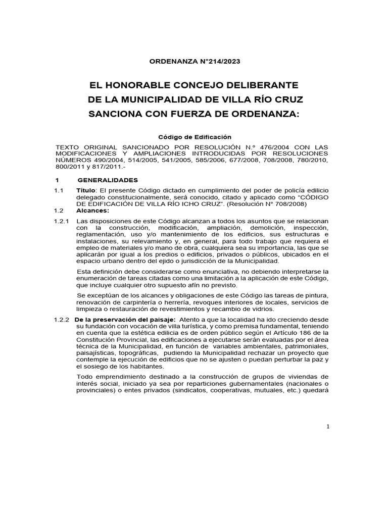 1 - Código de Edificación Ordenanza N°214-2023 | PDF | Calle | Colector de aguas pluviales