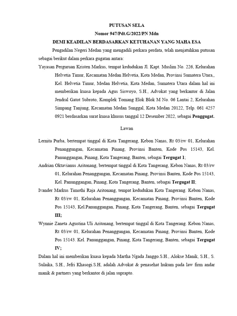 PUTUSAN SELA Perdata | PDF