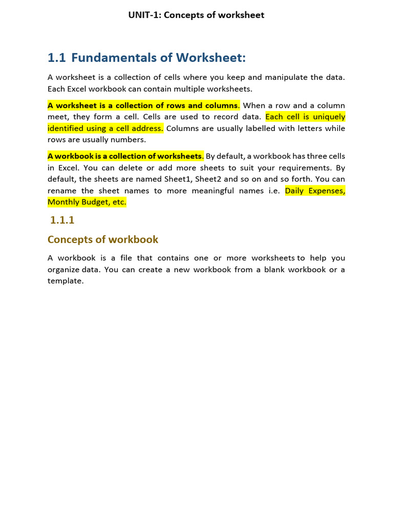Concept of Worksheet | PDF | Microsoft Excel | Window (Computing)