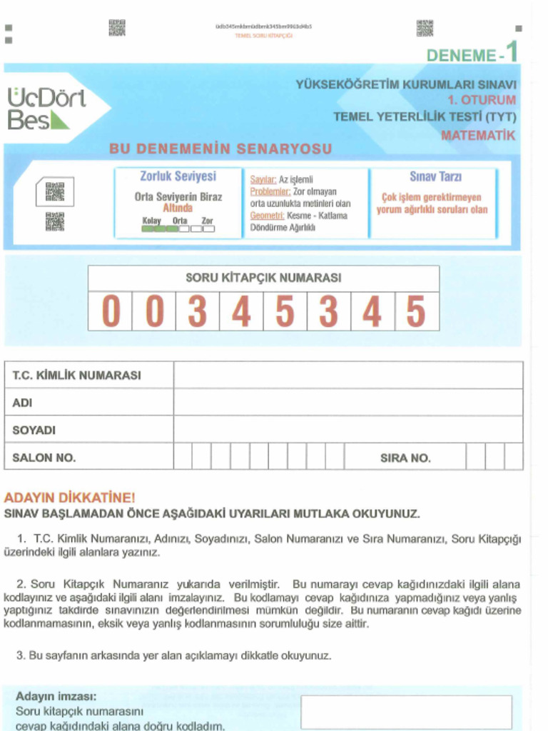 Tyt Mat 345 Deneme | PDF