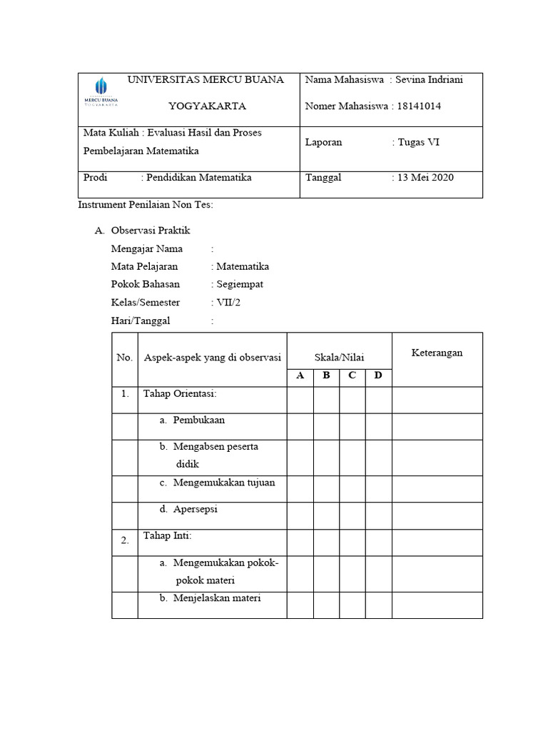 Instrumen Penilaian Non Tes | PDF