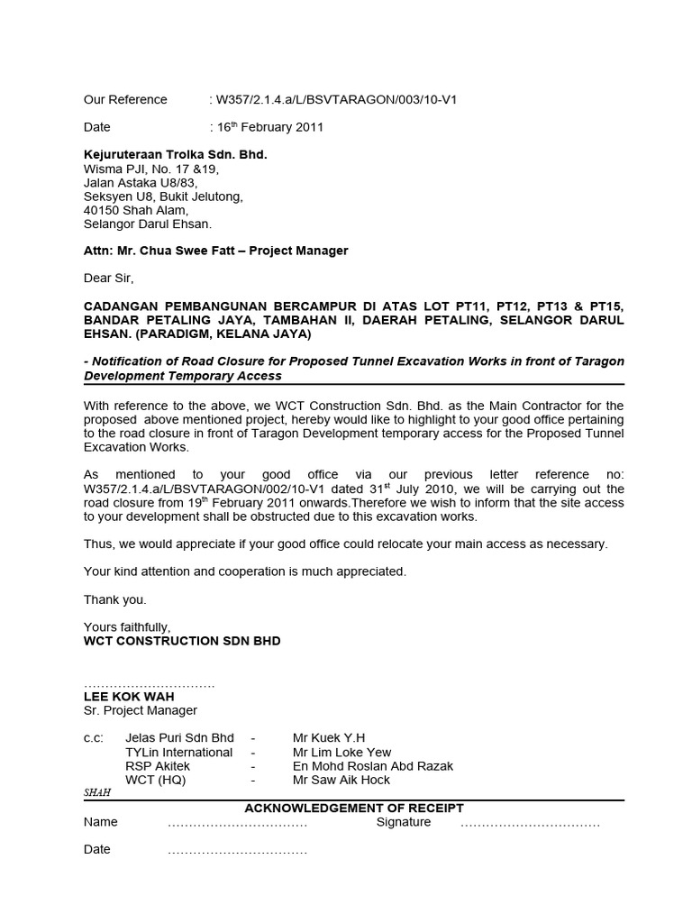 Road Closure Notice for Tunnel Excavation | PDF