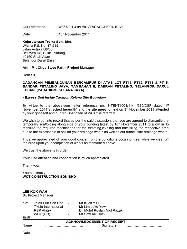 Taragon Letter of Excess Soil Inside Taragon Kelana Site Boundary ...