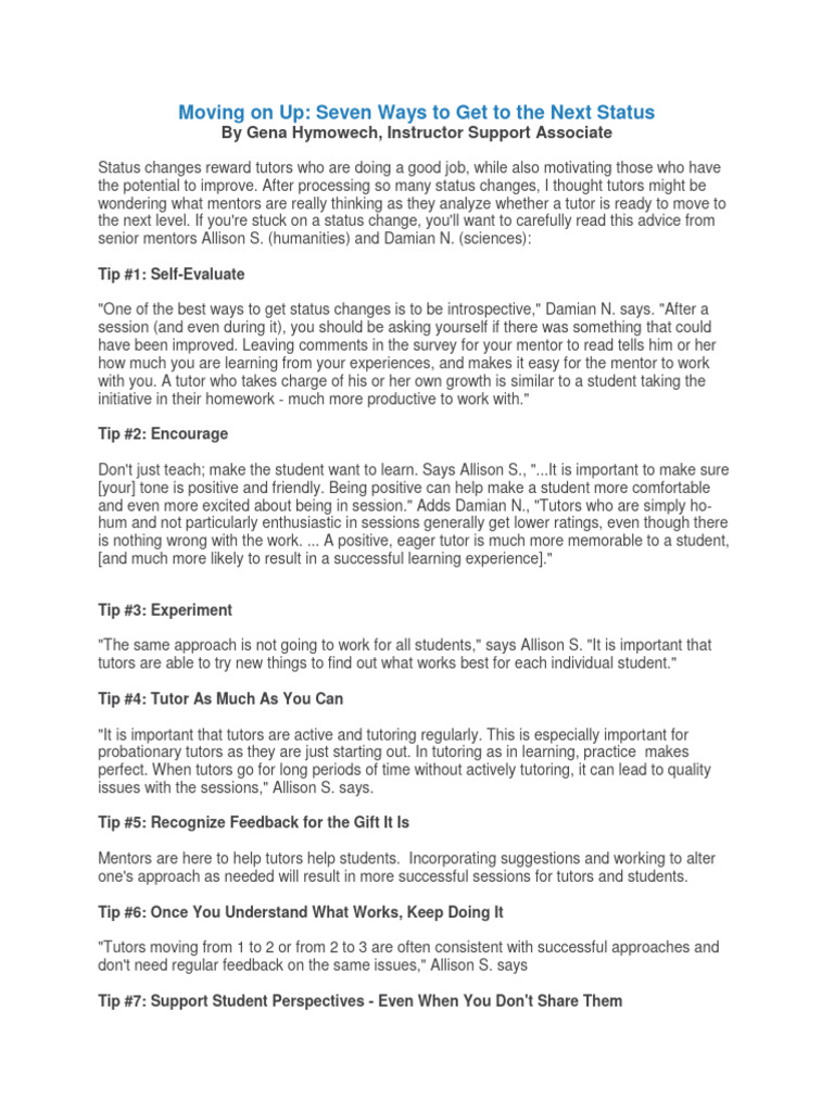 Moving On Up Seven Ways To Getto The Next Status | PDF | Thought ...