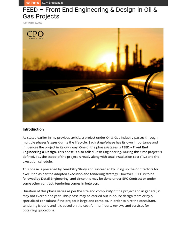 FEED - Front End Engineering & Design in Oil & Gas Projects - CPO ...