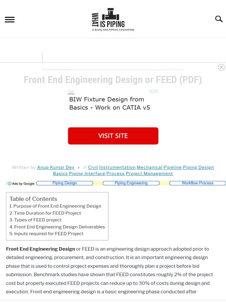 Front End Engineering Design or FEED (PDF) - What Is Piping - All About ...