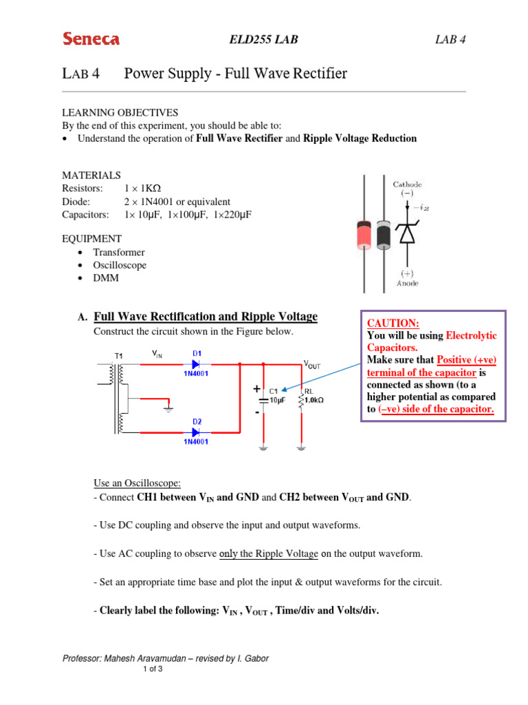 Full Wave Rectifier Lab Guide | PDF | Rectifier | Capacitor