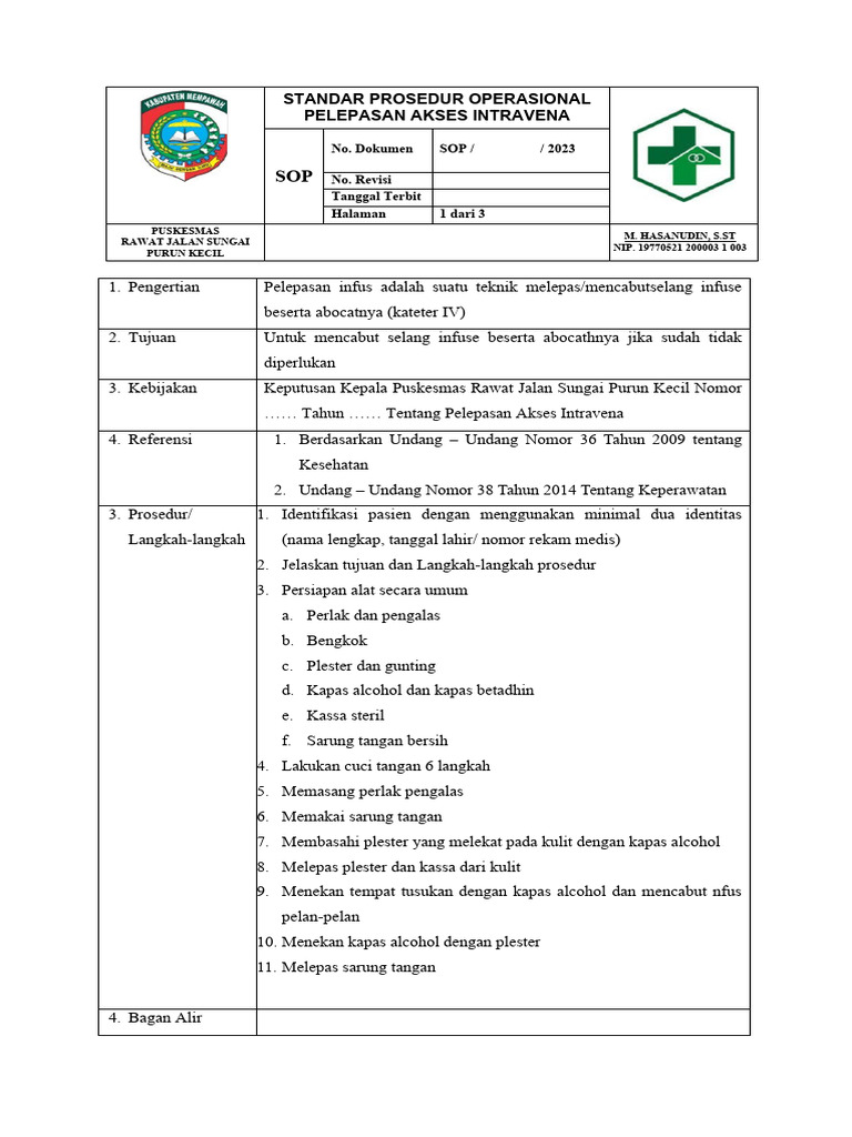 Sop Pelepasan Akses Intravena | PDF