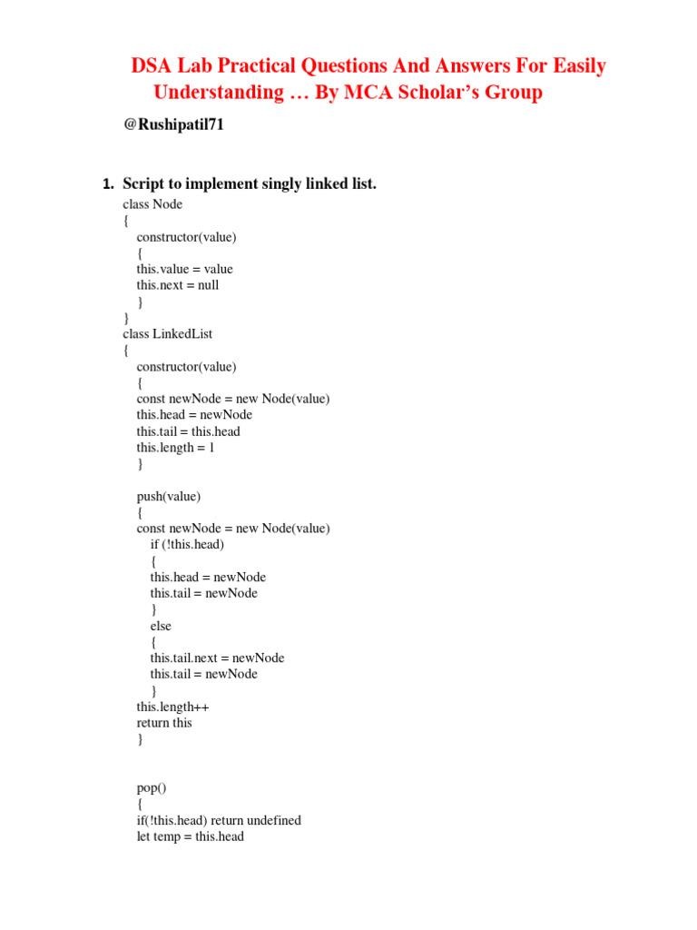 DSA Lab Practical: Linked Lists, Stack, Queue, BST | PDF | Computer Data | Applied Mathematics