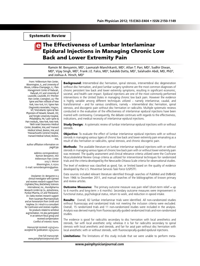 Lumbar Epidural Steriods 2012 | PDF | Back Pain | Low Back Pain