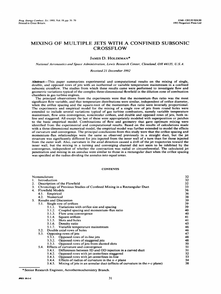 Mixing of Multiple Jets With A Confined Subsonic Crossflow | PDF | Jet ...