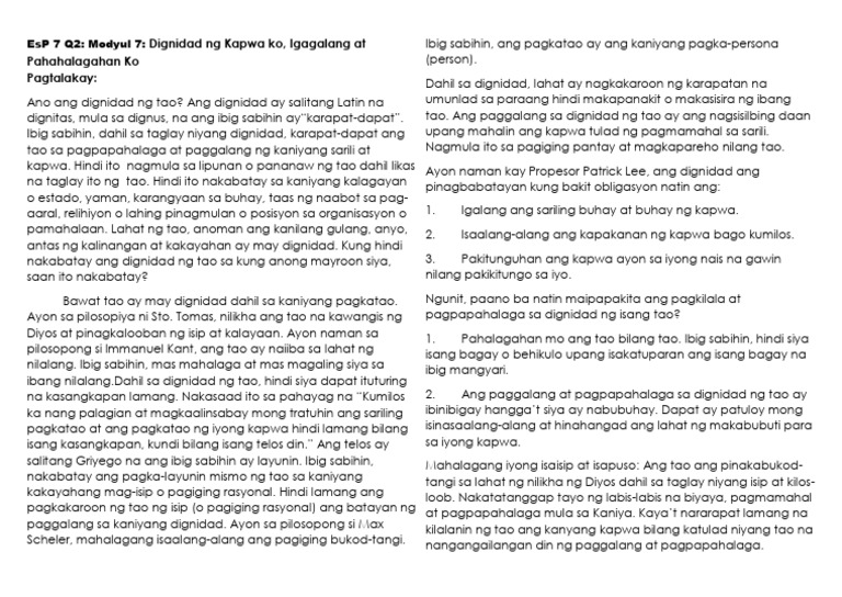 EsP 7 Q2 Modyul 7 Outline | PDF