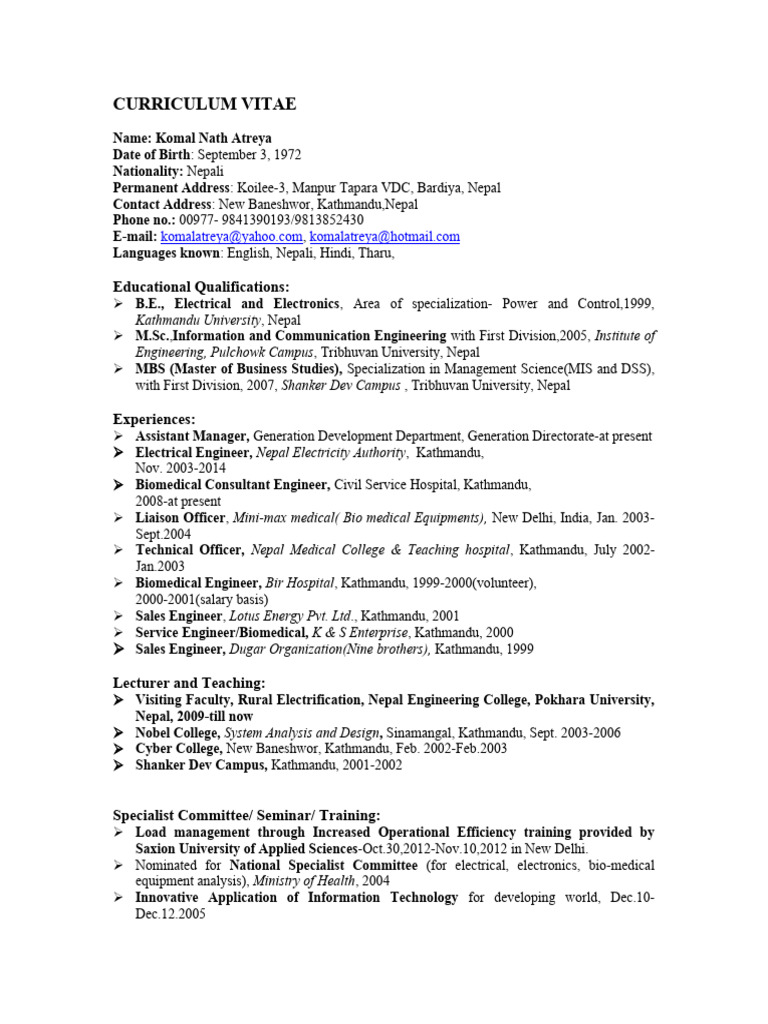 CV Komal 1 | PDF | Kathmandu | Nepal