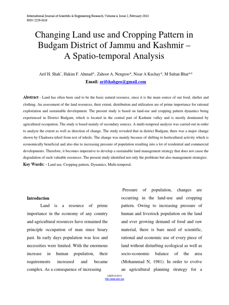 Changing Land Use and Cropping Pattern in Budgam District of Jammu and ...