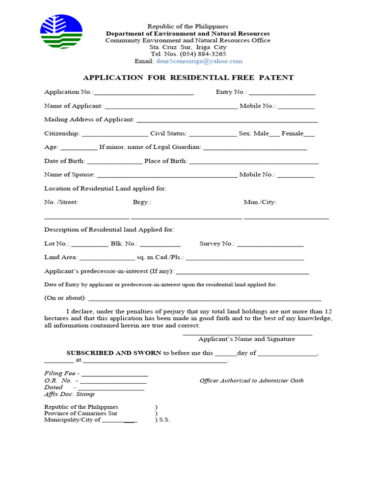 App Residential Free Patent Application Forms | PDF | Affidavit | Government