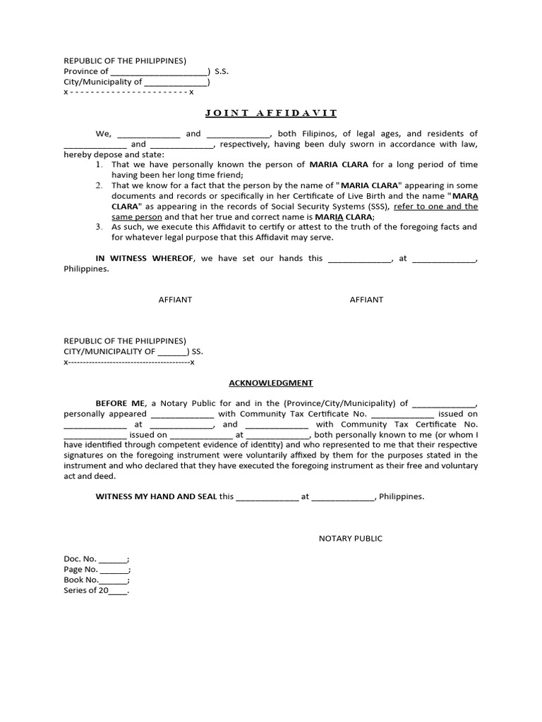 Sample - Affidavit of One and The Same Person | PDF