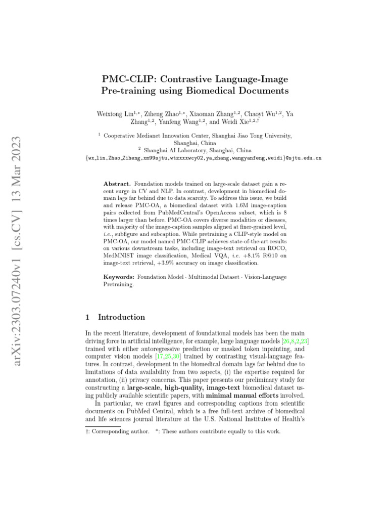 PMC-CLIP - Contrastive Language-Image Pre-Training Using Biomedical ...
