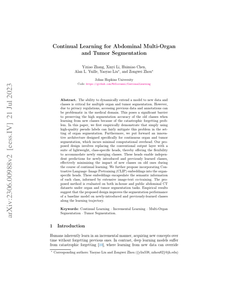 Continual Learning For Abdominal Multi-Organ and Tumor Segmentation | PDF | Image Segmentation ...