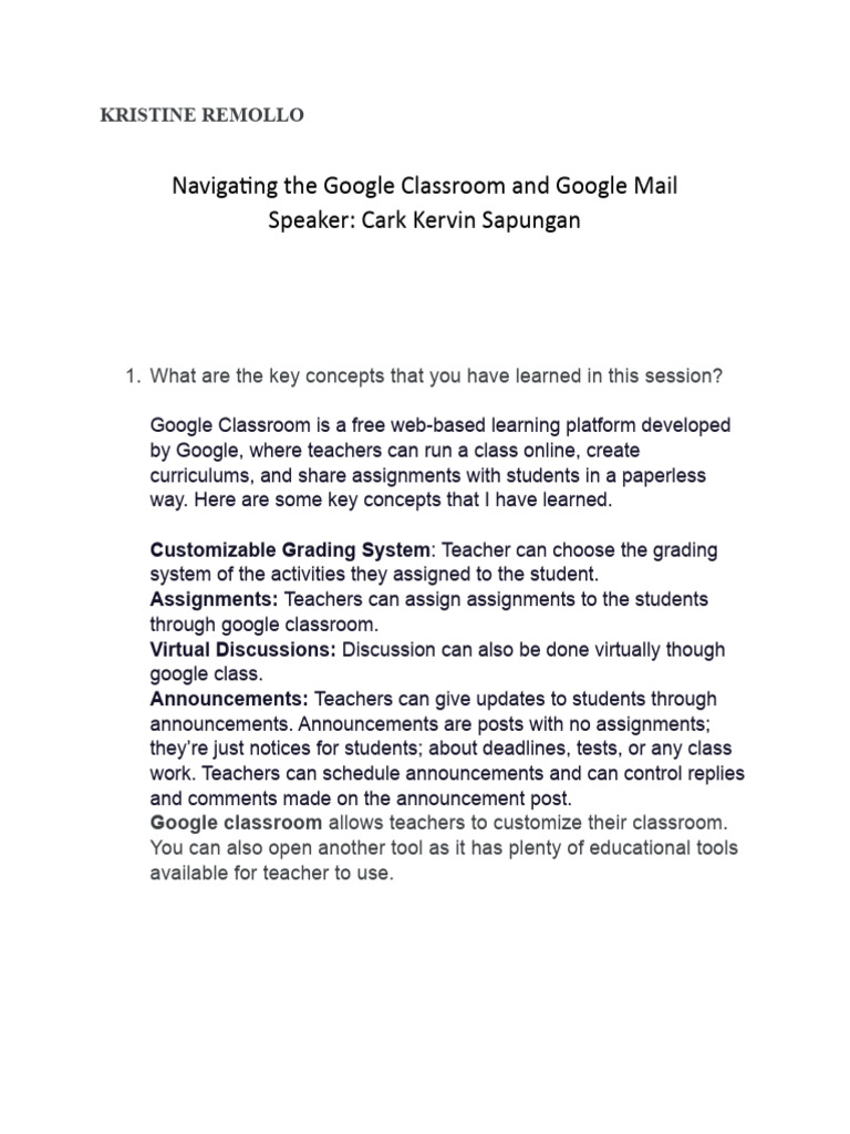 Navigating The Google Classroom and Google Mail | PDF | Classroom ...