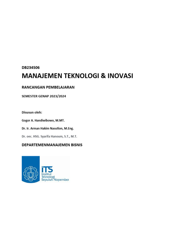 RPS-Man Teknologi Inovasi 2023-2024 (Updated 8 Agt 2023) | PDF