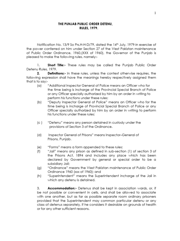 The Punjab Public Order Detenue Rules 1979 PDF | PDF | Prison | Crimes