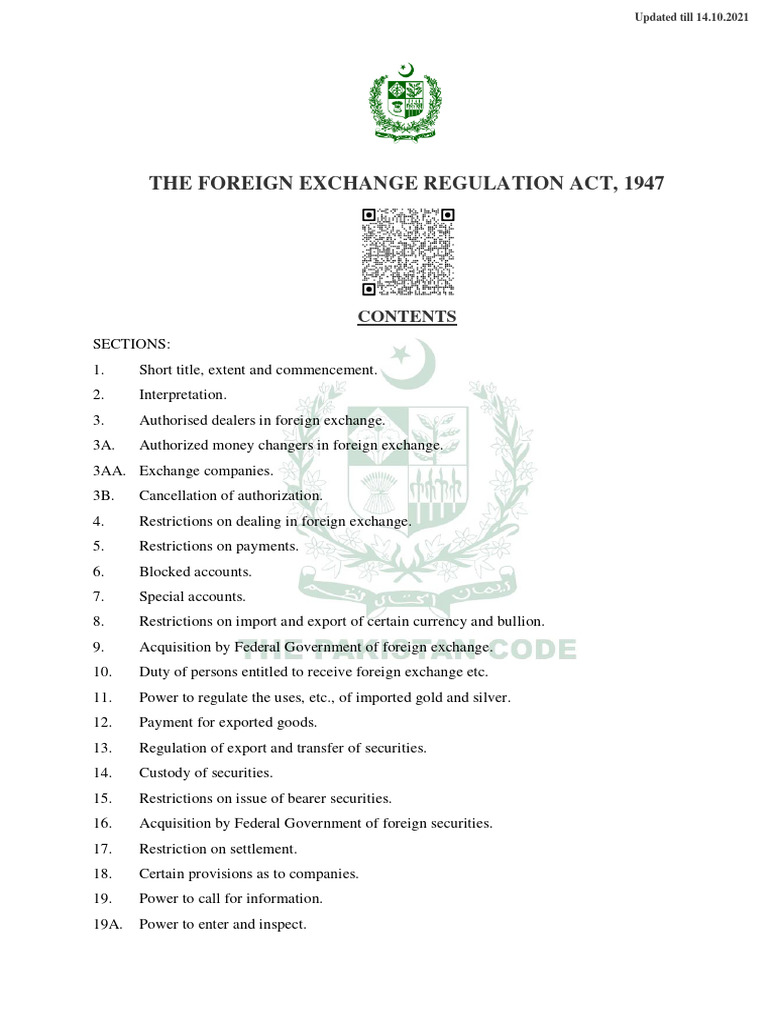 Foreign Exchange Regulation Act, 1947 | PDF | Banks | Foreign Exchange ...