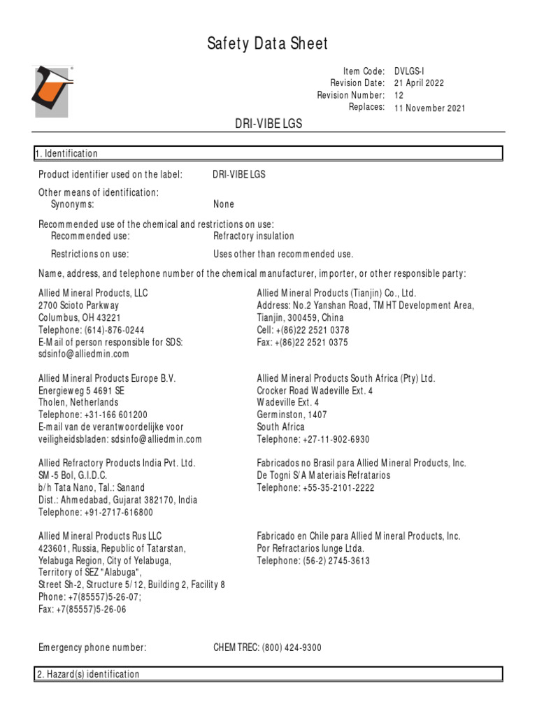 MSDS - DVLGS | PDF | Silicon Dioxide | Chemistry