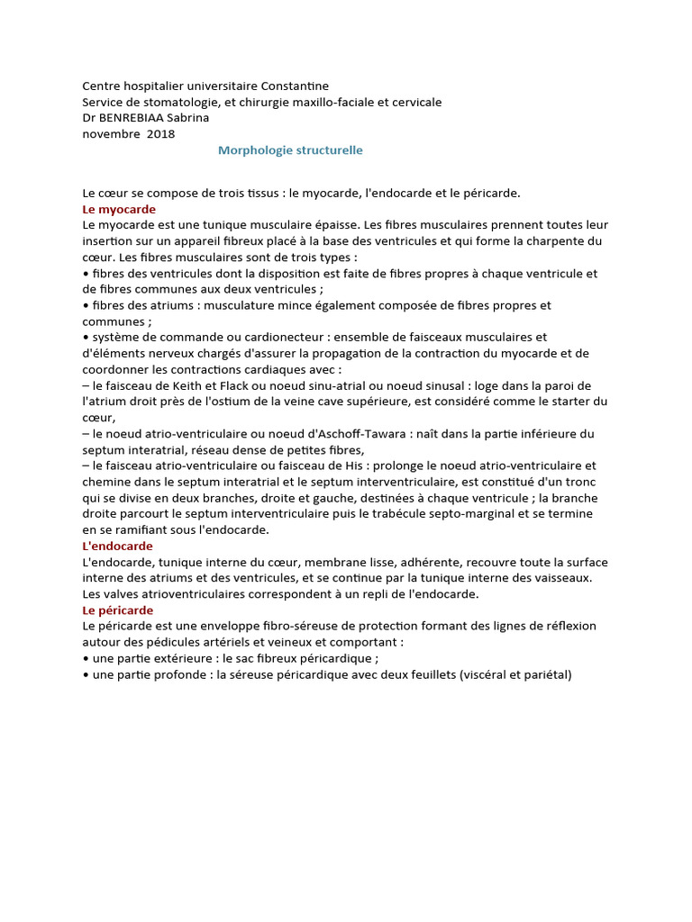 Morphologie et innervation cardiaque | PDF | Cœur | Aorte