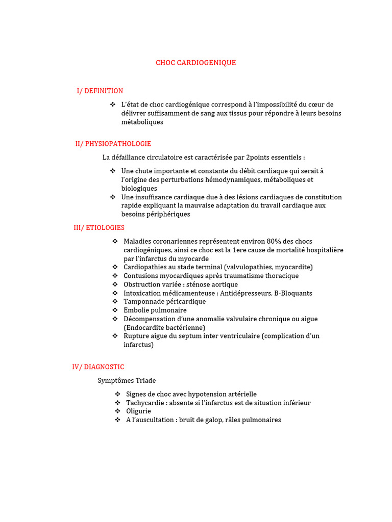 Choc cardiogénique : définition et prise en charge | PDF | Infarctus du ...