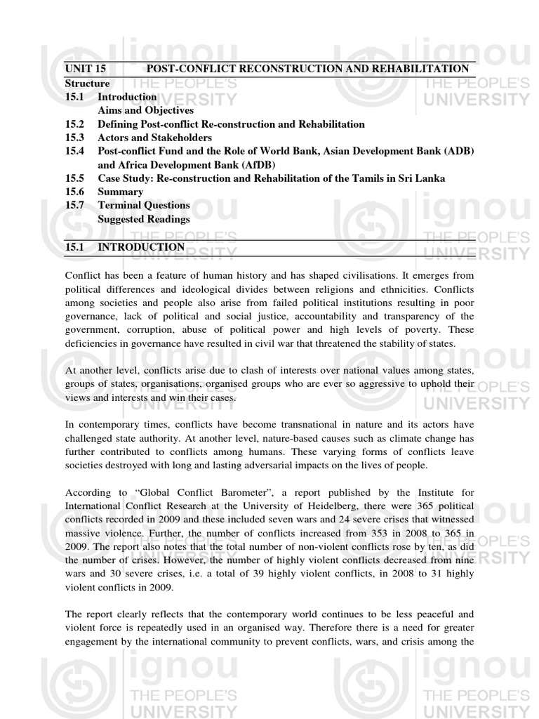 Post-Conflict Reconstruction Overview | PDF | Peacebuilding | Governance