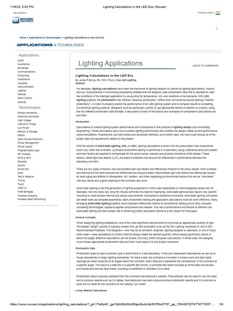 Lighting Calculations in The LED Era - Mouser | PDF | Lighting | Rendering (Computer Graphics)