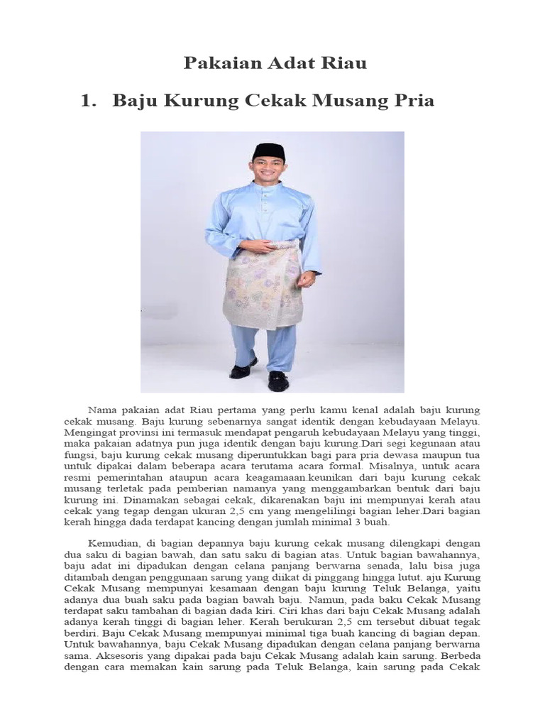 Pakaian Adat Riau: Baju Cekak Musang dan Kebaya | PDF