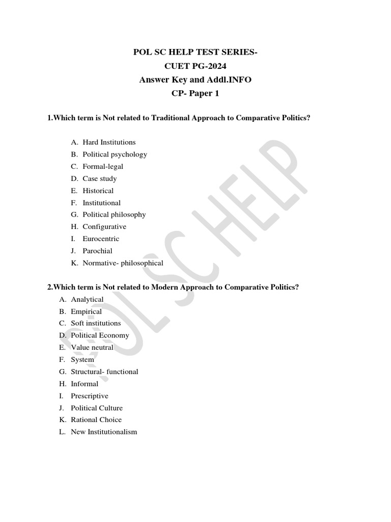 Cuet PG 24 - CP - Paper 1-With Ans Key | PDF | Two Round System | Voting
