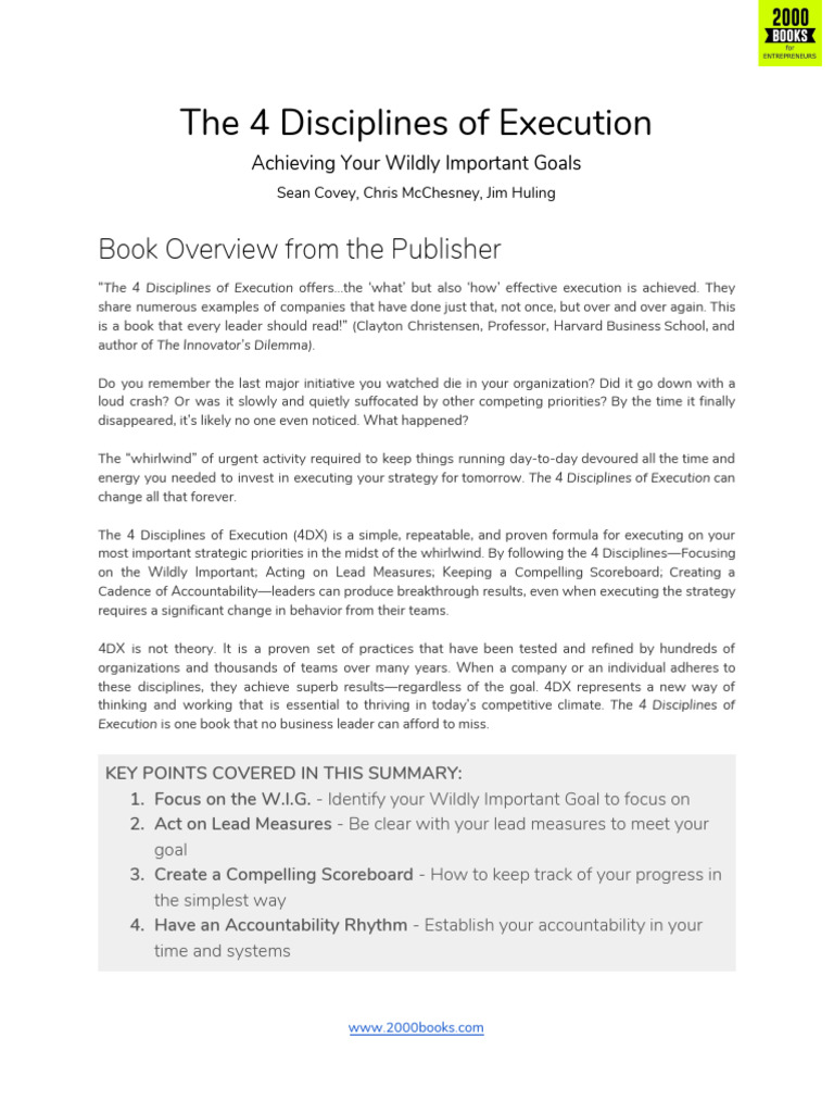 4 Disciplines of Execution Overview | PDF | Lever