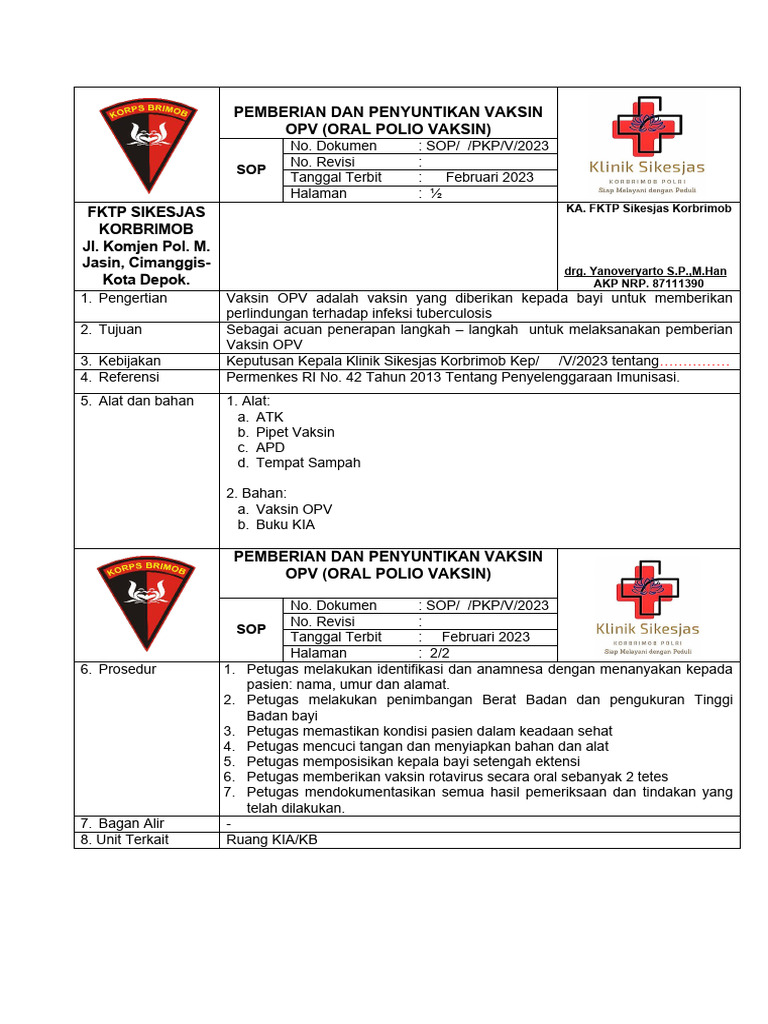 Sop Imunisasi Opv | PDF