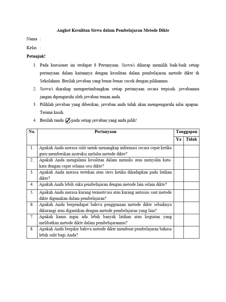 Angket Anak SD | PDF