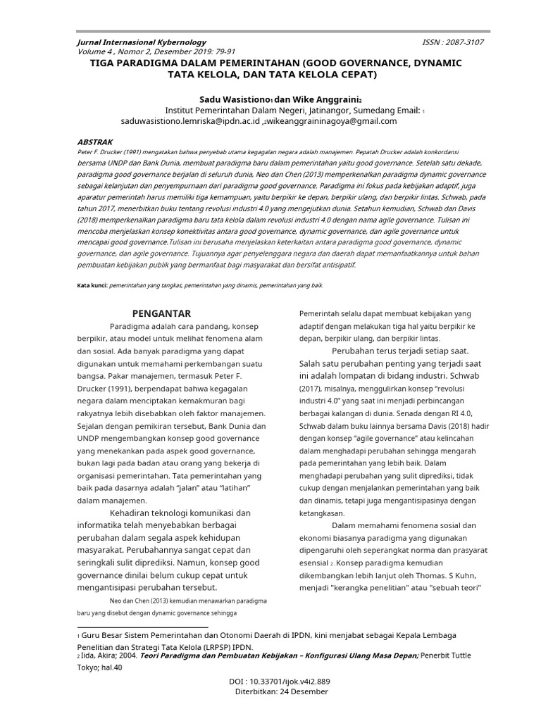 Tiga Paradigma Dalam Pemerintahan (Good Governance, Dynamic | PDF | Politik