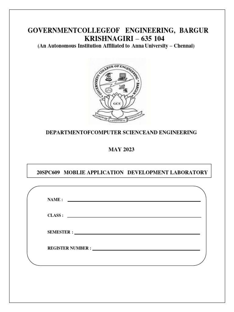 20SPC609-Mobile Application Development Laboratory Manual | PDF | Engineering | Android ...