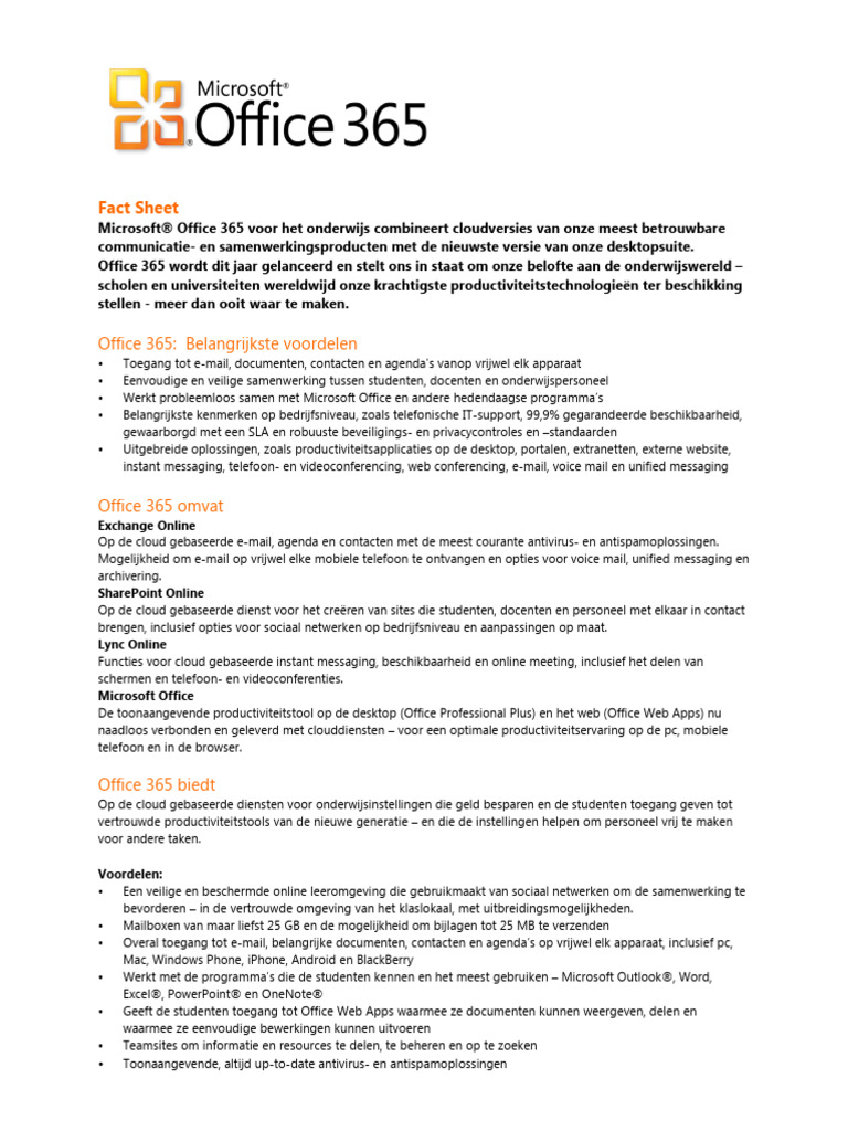 Office365 Education NL Factsheet | PDF