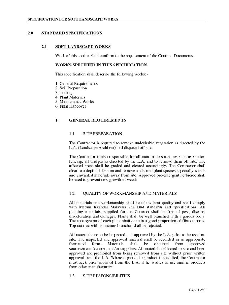 Soft Landscape Works Specification Guide | PDF | Fertilizer | Soil