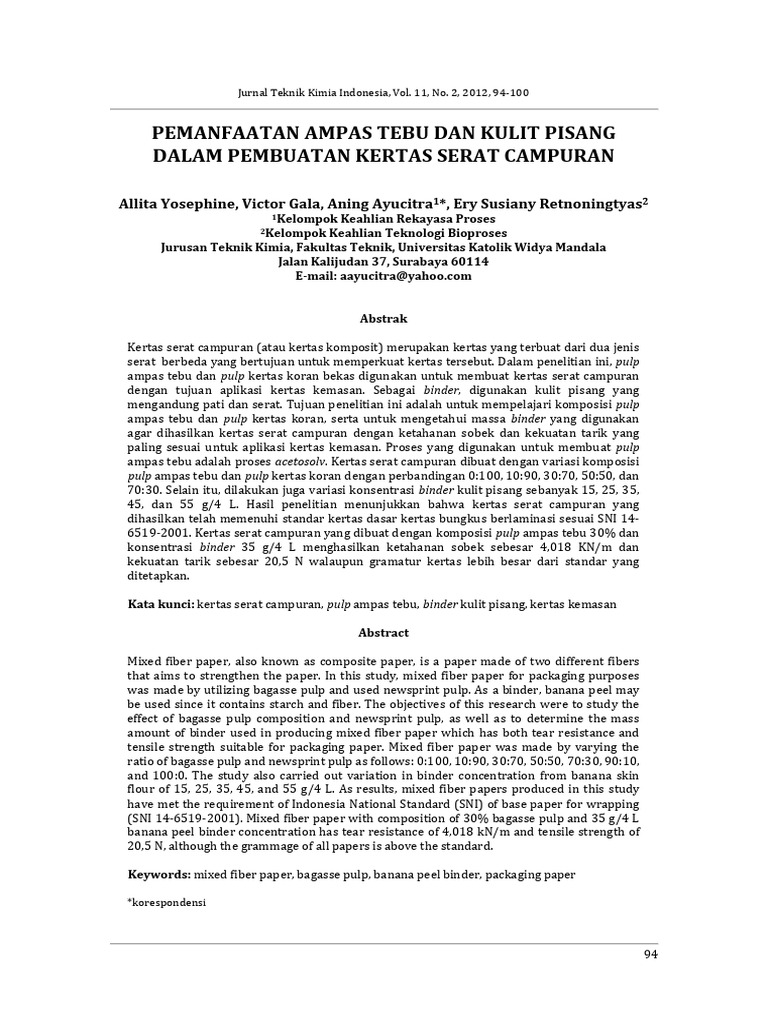 Kertas Serat Campuran dari Ampas Tebu dan Kulit Pisang | PDF | Sains ...