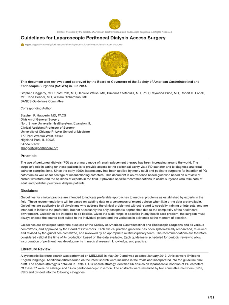 Guidelines For Laparoscopic Peritoneal Dialysis Access Surgery | PDF ...