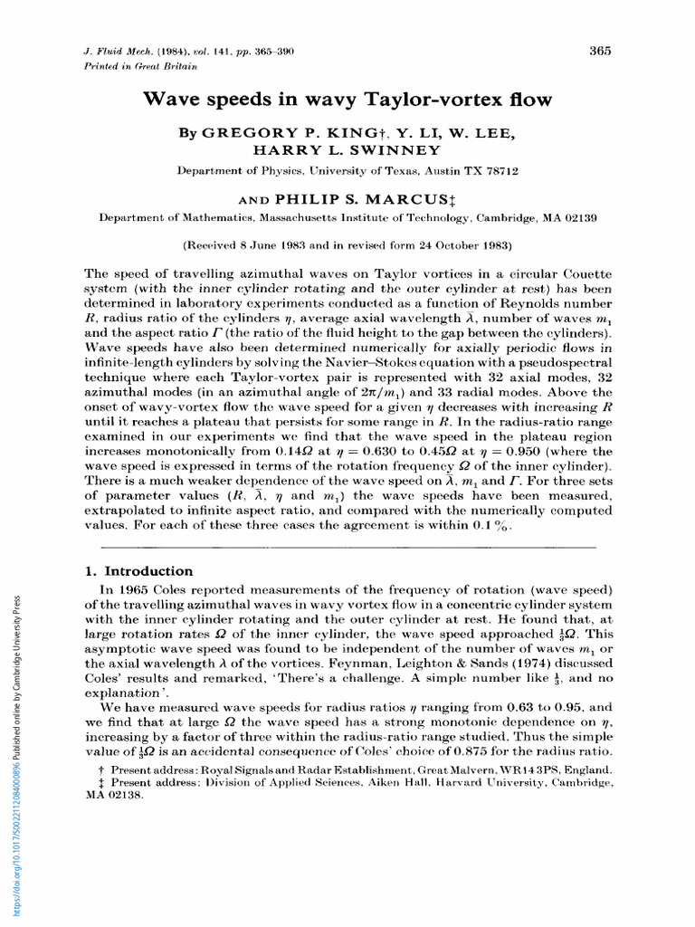 Wave Speeds in Wavy Taylor Vortex Flow | PDF | Physical Sciences ...