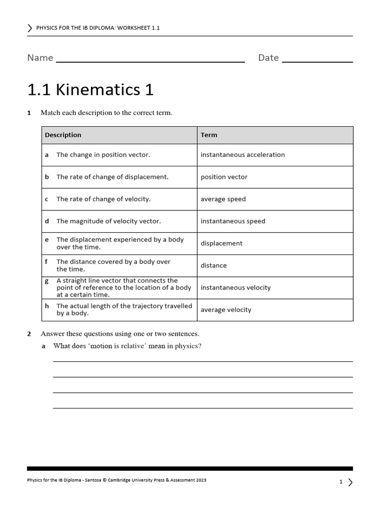 01 Kinematics - LW | PDF | Velocity | Kinematics